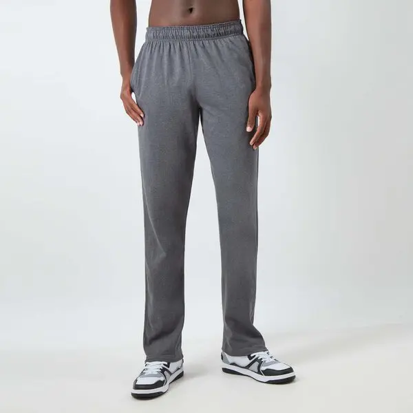 Champion Lightweight Lounge Pants, Open Hem, C Logo - Granite Heather