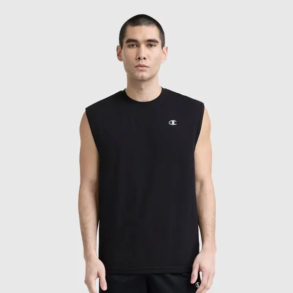 Champion Sport Crewneck Muscle Tee, Script Logo - Black