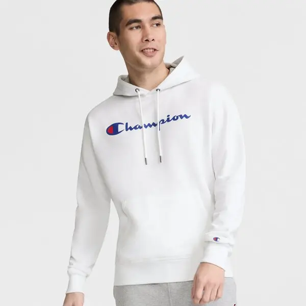 Champion Powerblend Fleece Hoodie With Script Logo - Bright White