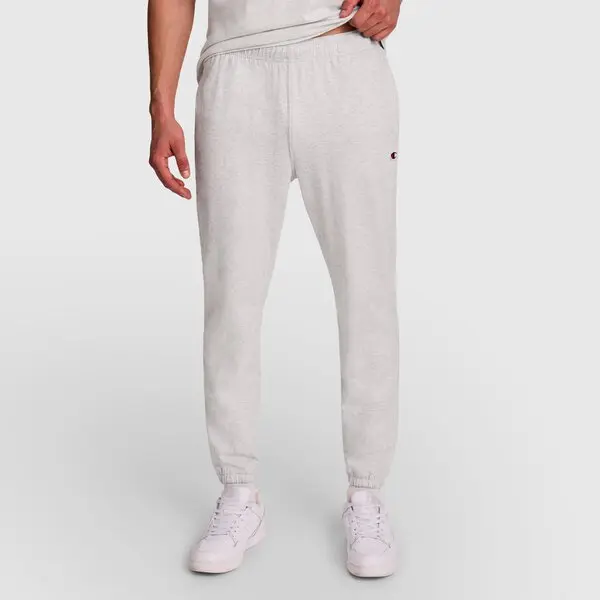 Champion Lightweight Lounge Pants, Cinched Hem, C Logo - Platinum Silver Heather