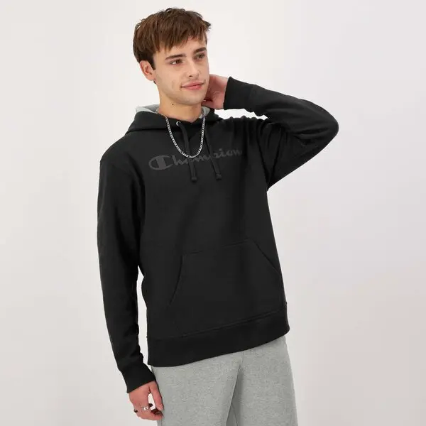 Champion Powerblend Fleece Hoodie With Tonal Script Logo - Black