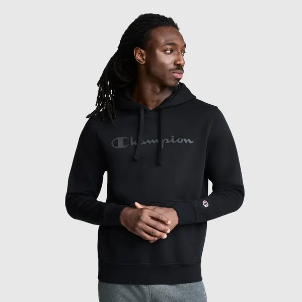 Champion Powerblend Fleece Hoodie With Tonal Script Logo - Black