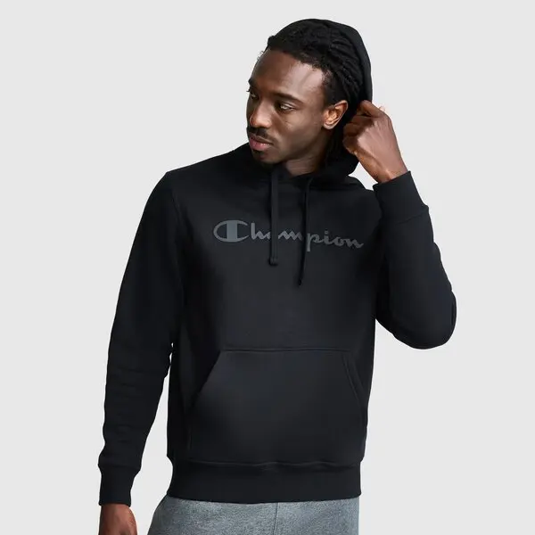 Champion Powerblend Fleece Hoodie With Tonal Script Logo - Black