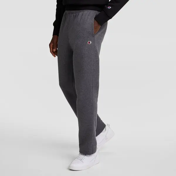 Champion Powerblend Sweatpants, Open Hem, C Logo - Granite Heather