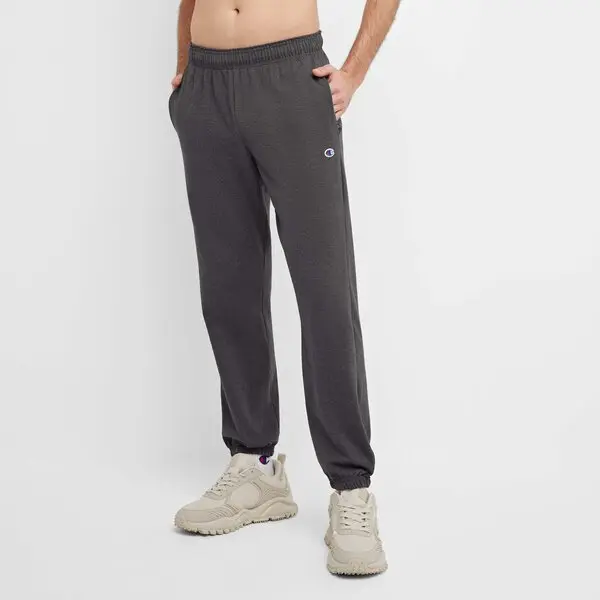 Champion Lightweight Lounge Pants, Cinched Hem, C Logo - Granite Heather