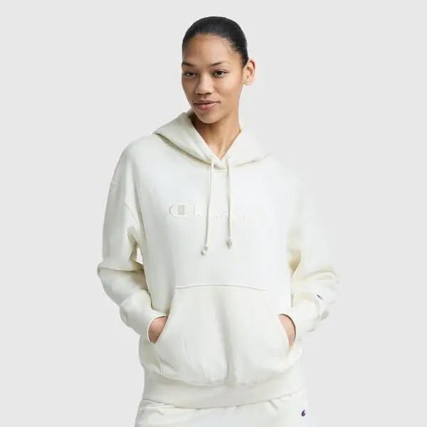 Champion Tonal Script Powerblend Hoodie - Unbleached Cotton