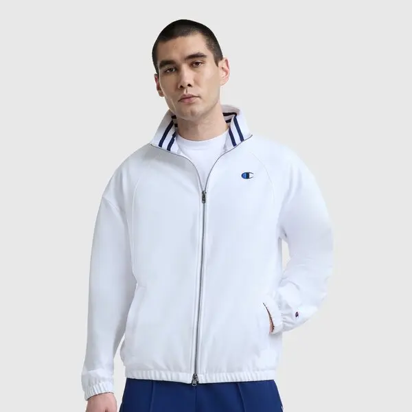 Champion Full Zip Mock Neck Jacket With Logo - Bright White