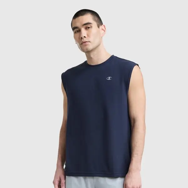 Champion Sport Crewneck Muscle Tee, Script Logo - Deep Navy