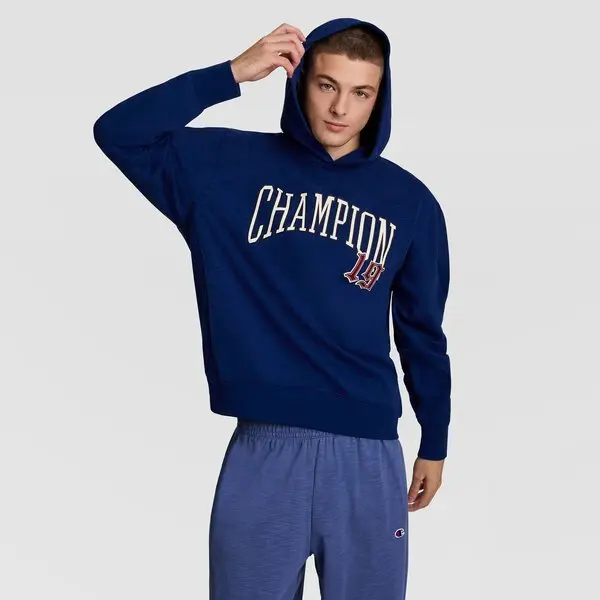 Champion Modern Retro Washed Hoodie With C Logo - Blue Depth