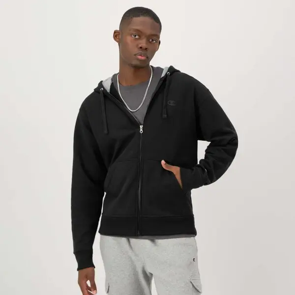 Champion Powerblend Full-zip Hoodie With C Logo - Black