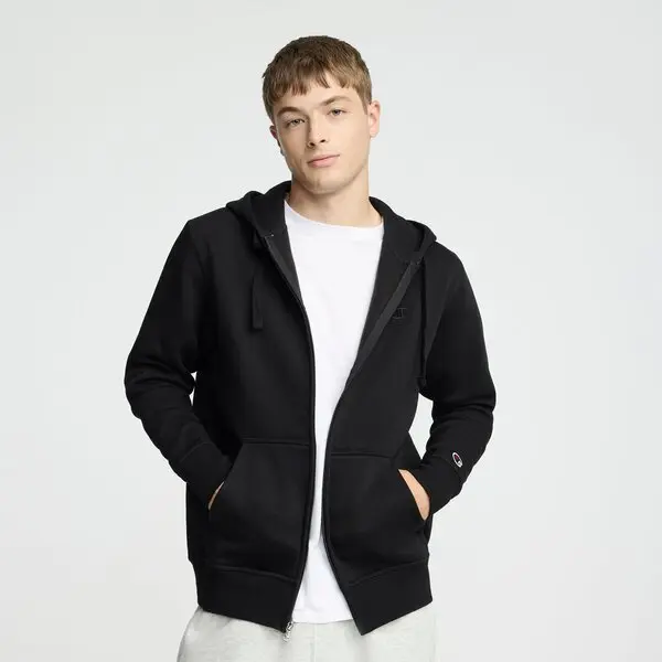 Champion Powerblend Full-zip Hoodie With C Logo - Black