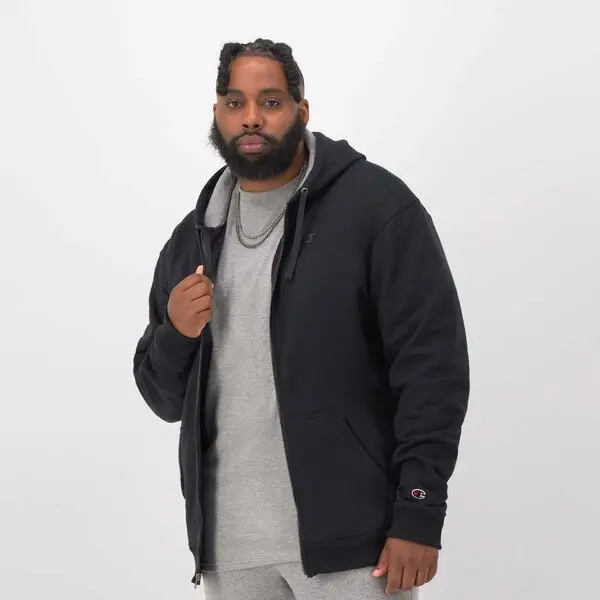 Champion Powerblend Full-zip Hoodie With C Logo - Black