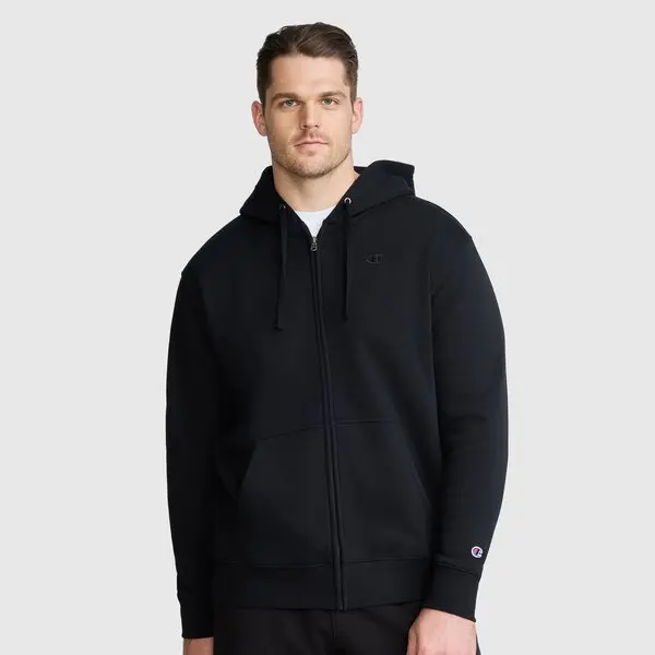 Champion Powerblend Full-zip Hoodie With C Logo - Black