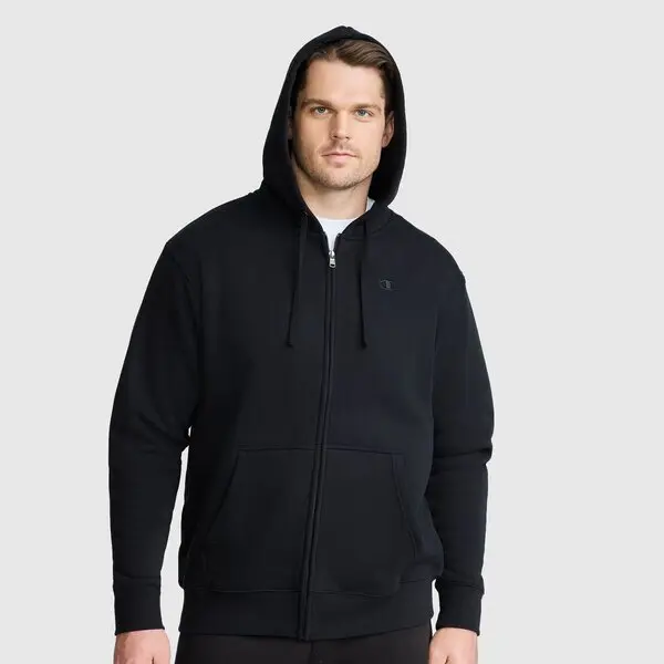 Champion Powerblend Full-zip Hoodie With C Logo - Black