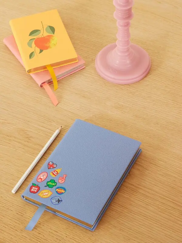 Smythson Soho Printed Textured-leather Notebook - Blue