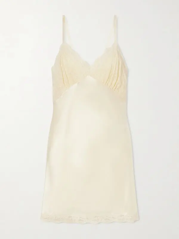 Saint Laurent Lace-trimmed Satin Mini Dress