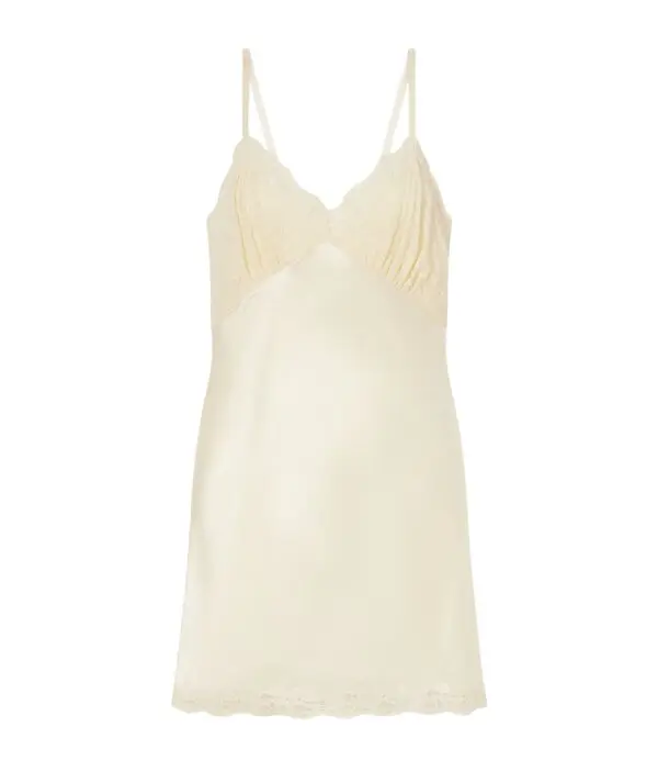 Saint Laurent Lace-trimmed Satin Mini Dress - Neutrals