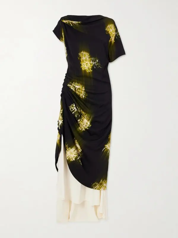 Proenza Schouler Antonella Tiered Printed Maxi Dress - Black