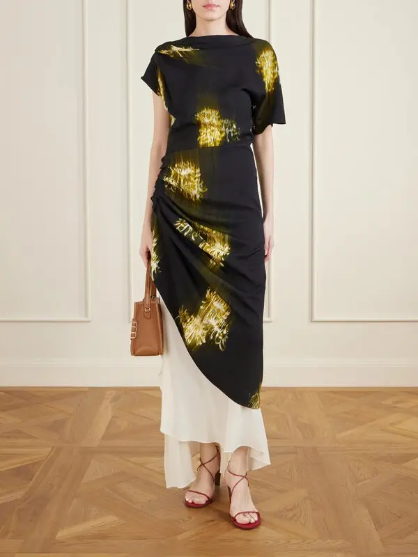 Proenza Schouler Antonella Tiered Printed Maxi Dress - Black