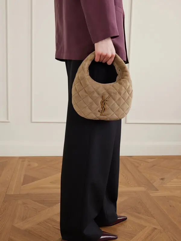 Saint Laurent Icarino Matelassé Suede Shoulder Bag - Neutrals