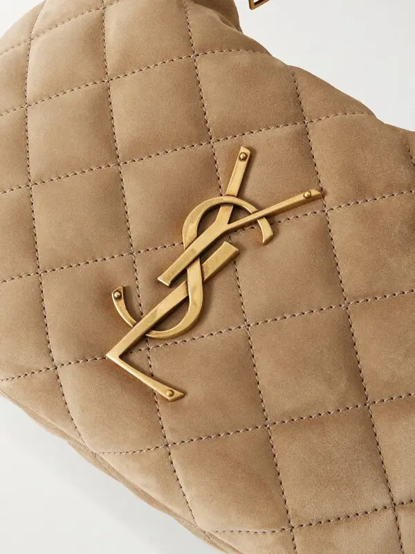 Saint Laurent Icarino Matelassé Suede Shoulder Bag - Neutrals