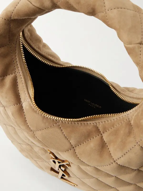 Saint Laurent Icarino Matelassé Suede Shoulder Bag - Neutrals