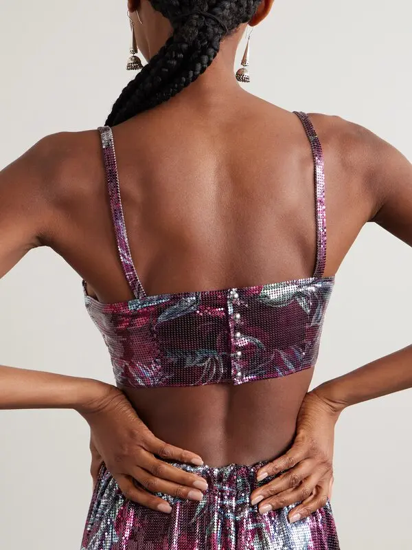 Rabanne Cropped Printed Chainmail Top
