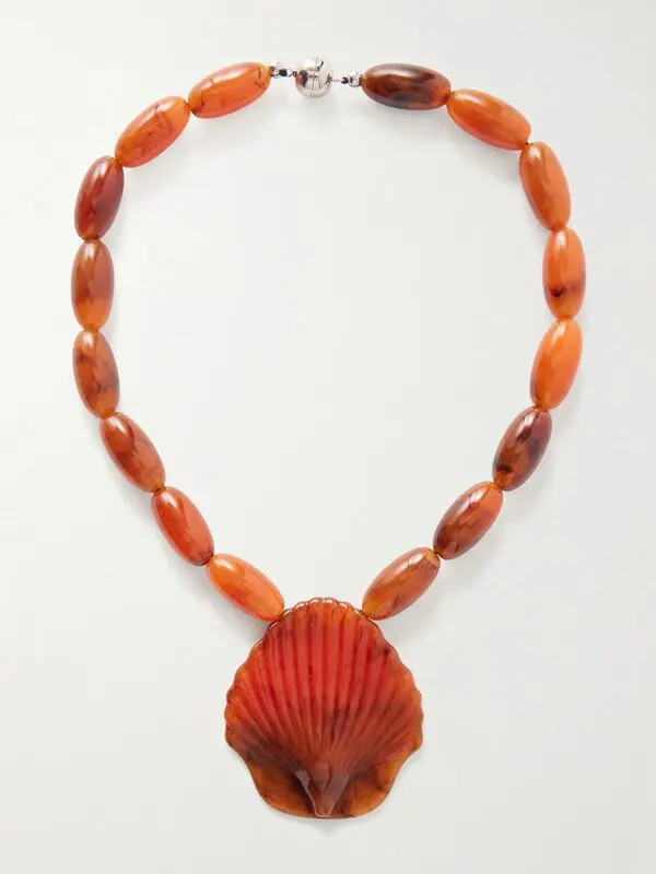 JULIETTA Silver-tone, Shell And Resin Necklace - Brown