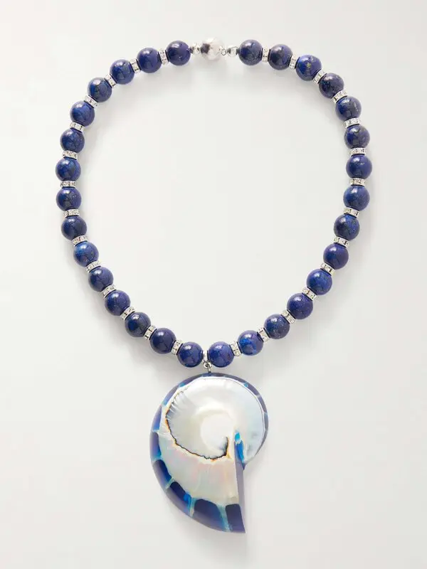 JULIETTA Rhodium-plated Shell And Resin 'riva' Necklace - Navy