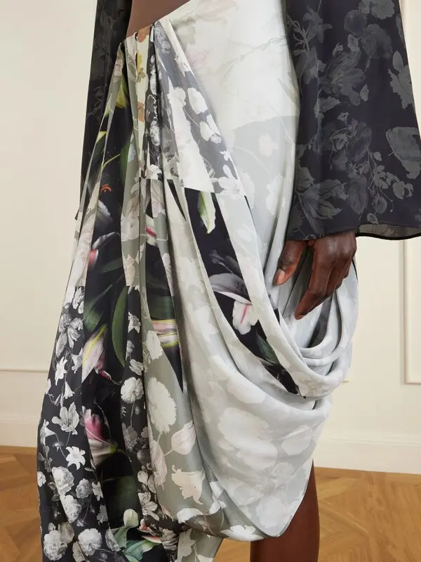 MAISON MARGIELA Asymmetrical Draped Floral-print Silk-satin Midi Skirt - Multi