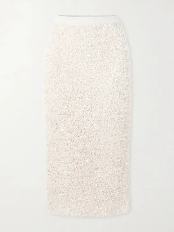 Khaite Adela Bouclé Midi Skirt - Neutrals