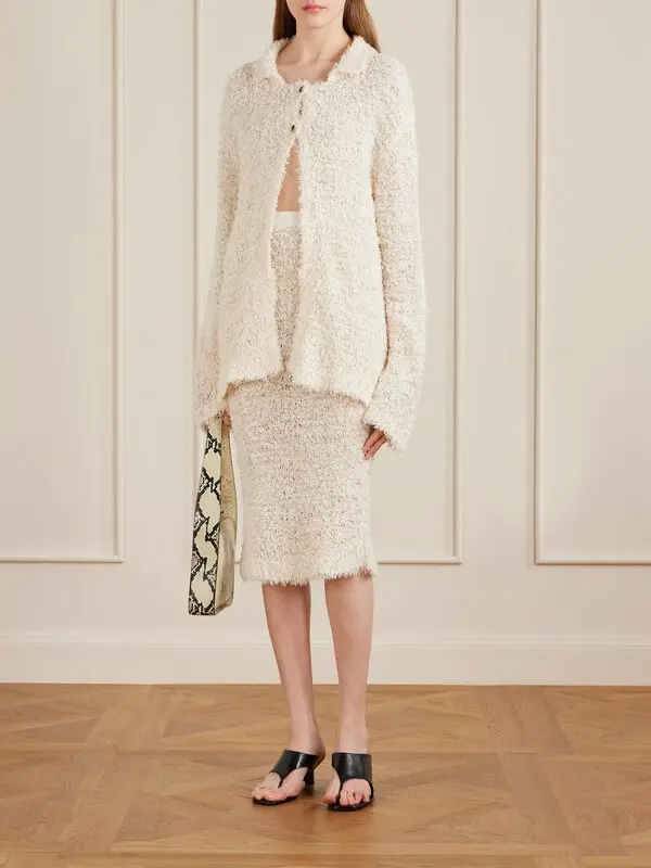 Khaite Adela Bouclé Midi Skirt - Neutrals