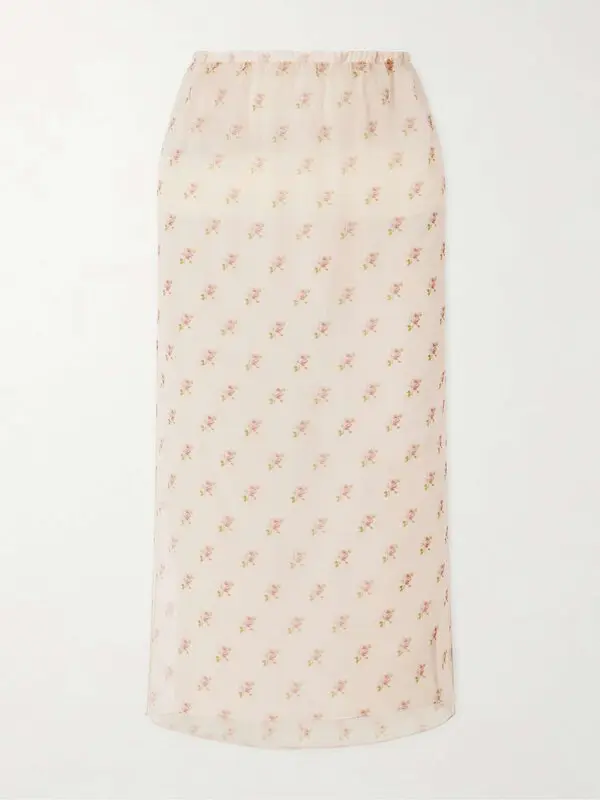 Khaite Sydni Floral-print Silk-organza Midi Skirt - Pastel Pink