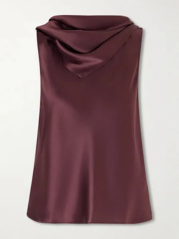 LESET Barb Draped Satin Blouse - Burgundy