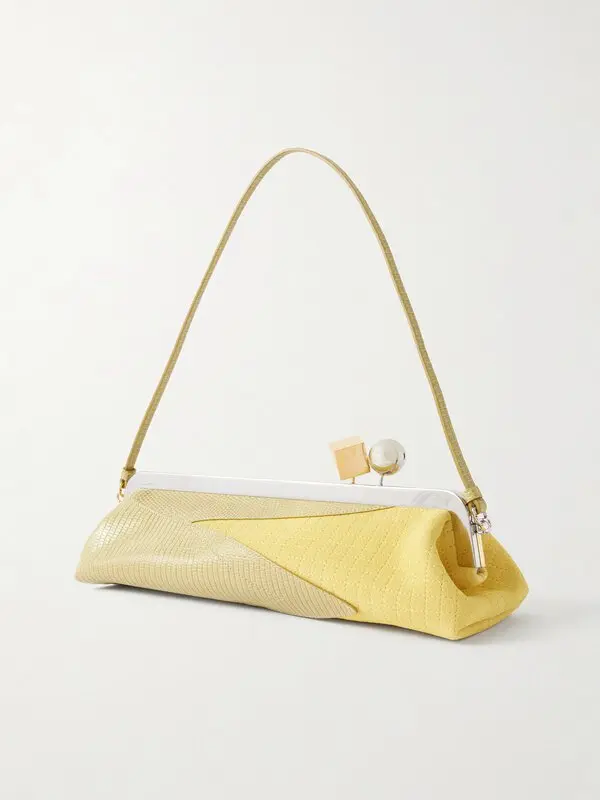 Jacquemus Salon Mais Suede And Patent-leather Clutch - Yellow