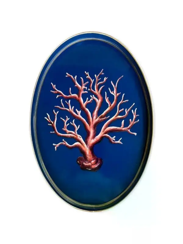 LES-OTTOMANS Coral Oval Tray - Blue