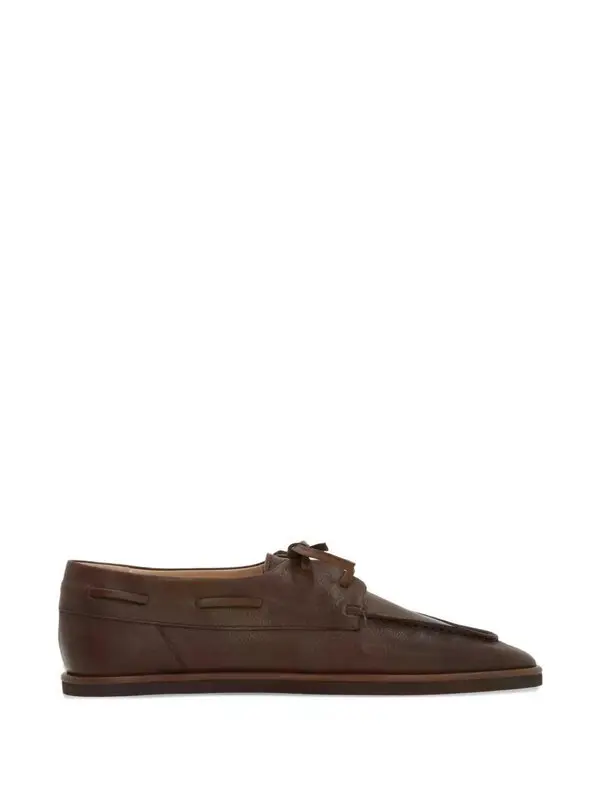 Auralee Lace-up Leather Loafers - Brown