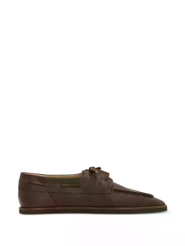 Auralee Lace-up Leather Loafers - Brown