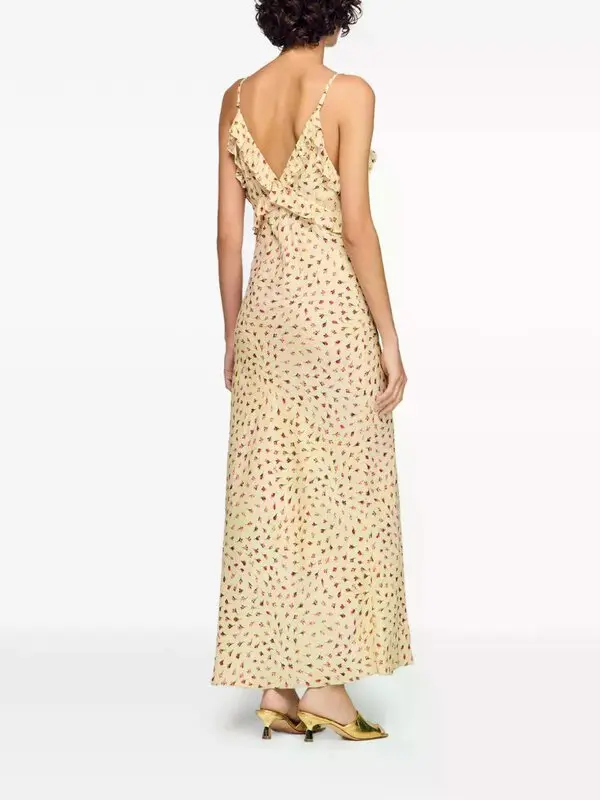 Sandro Maxi Ruffled Floral-print Dress - Neutrals