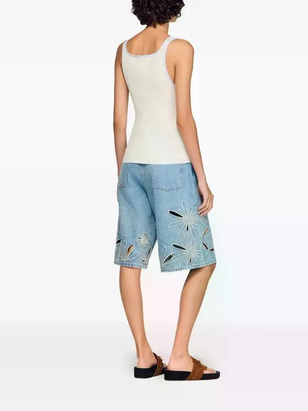 Sandro Ribbed Knit Tank Top With Striped Trim