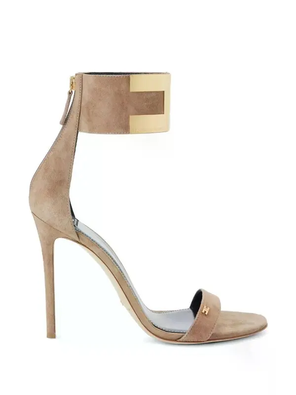 Elisabetta Franchi Ankle-strap Jewel Logo Sandals - Neutrals