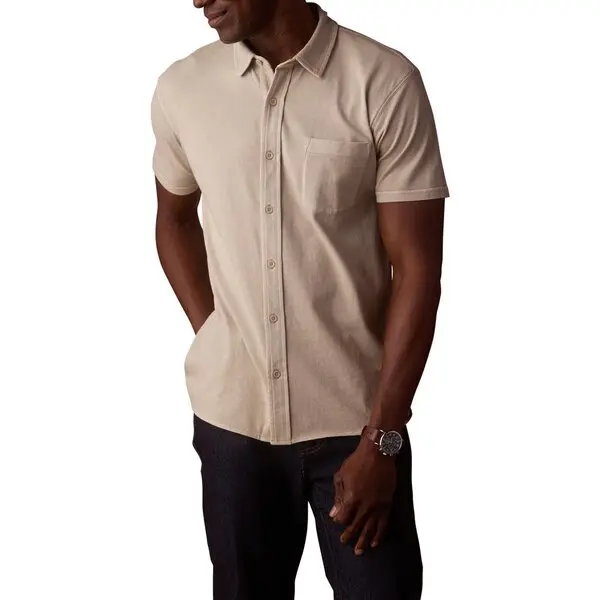 THE NORMAL BRAND Normal Short Sleeve Cotton Jersey Button-up Shirt - Pumice