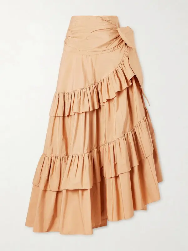 Chloé Bow Detailed Ruffled Midi Skirt - Neutrals