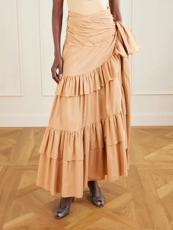 Chloé Bow Detailed Ruffled Midi Skirt - Neutrals