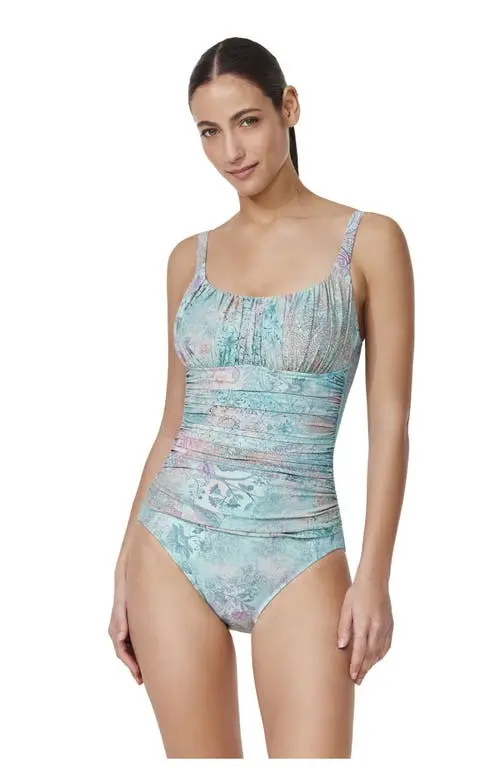 GOTTEX Shirred Peasant One Piece - Multi-turquoise