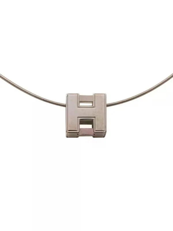 Hermès Palladium Plated Enamel Cage Necklace - Silver