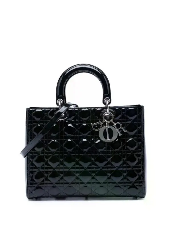 Dior 2010 Large Patent Cannage Lady Satchel - Black