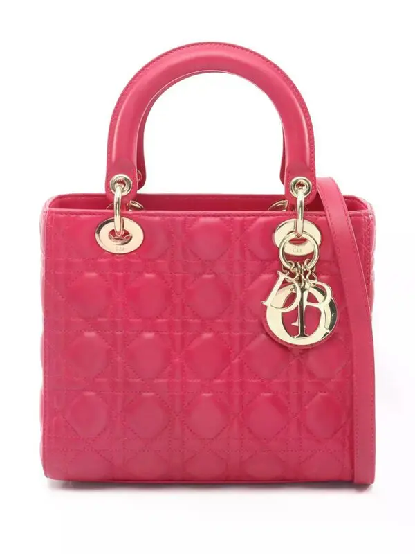 Dior 2014 Medium Lambskin Cannage Lady Satchel - Pink