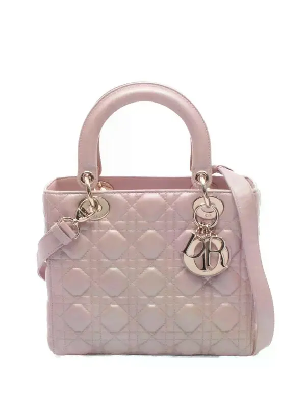 Dior 2010-2025 Medium Iridescent Lambskin Cannage Lady Satchel - Pink
