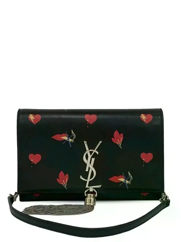 Saint Laurent Calfskin Heart And Smoking Lips Monogram Kate Tassel Wallet-on-chain - Black